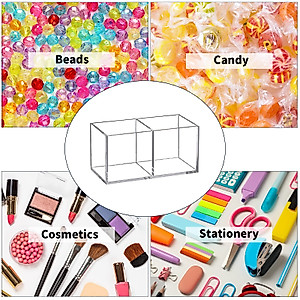 Dayaanee Acrylic Makeup Brush Organizers, 2 Section 2-Compartment Transparent Plastic Lipstick Holder Clear 4.72x2.36x2.36 Inches Storage Square Cube for Bathroom Jewelry Accessories