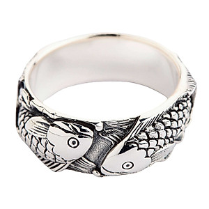 Sterling 925 Silver Japanese Koi Fish Wedding Band Rings Size 9.5