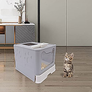Cat Litter Box Semi-Enclosed and Foldable,Front Entry and top Exit Litter Box Storage and Deodorization Design Covered Litter Box,Comes a Cat Shovel, for Families Cat Houses