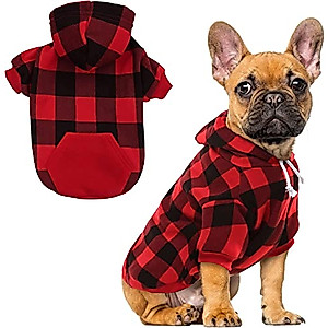 EXPAWLORER Plaid Dog Hoodie - British Style Soft and Warm Dog Sweater with Leash Hole, Hooded Cold Weather Clothes, Dog Sweatshirt, Outfits, Winter Coat for Small Medium Large Dogs