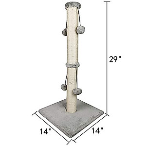 Dimaka 29'' Cat Scratching Post, Natural Sisal Rope Scratch Post with 4 Teasing Toy Balls for Large Cats (Grey)