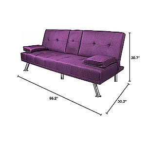 ERYE Modern Convertible Futon Bed, Adjustable Functional Loveseat Compact Foldable Love Seat,Comfy Sleeper Daybed 3 in1 Recliner Sofa & Couch for Small Space Sofabed, Purple Linen
