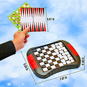 Magnetic Travel Board Games, Chess Set Magnet with 6 Classic Games, 7.8*6.7 In, for Kids 6 and up, Chinese Checkers, Backgammon, Flying Chess, Snakes&Ladders, International Checkers, Small and Light