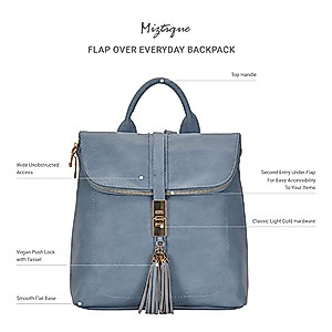 MMS Brands Miztique The Diana Backpack Purse for Women, Flap Over Tote Bag, Soft Vegan Leather - Blue