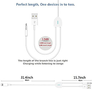 [Upgraded] Aux Cord for iPhone, Lightning to 3.5mm Aux Cord 2in1 Audio Charging Cable Compatible with iPhone 13 12 11 XS XR X iPad All iOS Version, Supports Car Stereo/Speakers/Headphone 3.94Ft