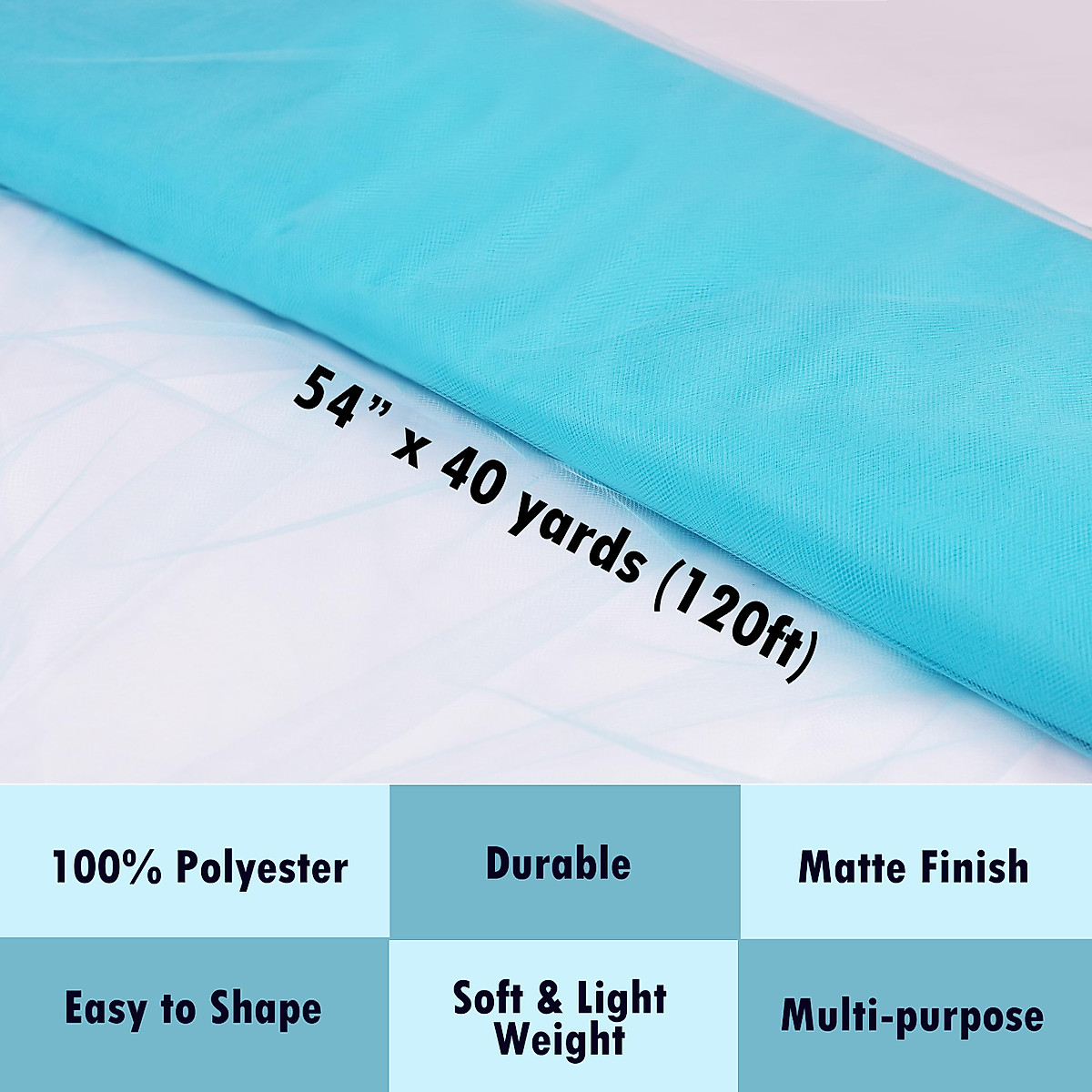Craft And Party, Light Blue Fabric Tulle Roll 54 Inch by 40 Yards (120 ft) Fabric Tulle Bolt for DIY Tutu Skirt, Wedding and Decoration (Light Blue)