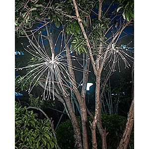 4 Pack Firework Lights 150 Led Copper Wire Starburst String Lights 8 Modes Battery Operated Fairy Lights with Remote Hanging Christmas Lights for Party Patio Wedding Waterproof Decoration (White)