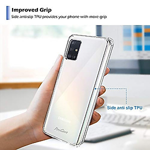 ProCase Galaxy A51 (4G Version) Case Clear 6.5" 2019 Released, Slim Lightweight Crystal Hybrid Bumper Cover, Shock-Proof, Anti-Slip Anti-Scratch Clear Case for Galaxy A51 4G Model SM-A515 –Clear