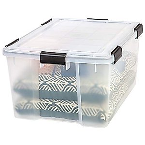 IRIS USA 62.8 Quart Weathertight Plastic Storage Bin Tote Organizing Container with Durable Lid and Seal and Secure Latching Buckles, 4 Pack