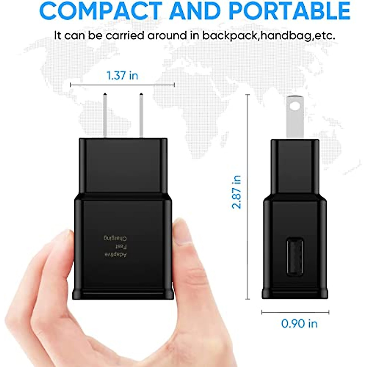 Adaptive Fast Charging USB Wall Charger Adapter Compatible Samsung Galaxy S21 S20 S10 S6 S7 S8 S9 / Edge/Plus/Active, Note 5 8, Note 9, Note 10, LG Quick Charge, Android Phone Travel Plug (2 Pack)