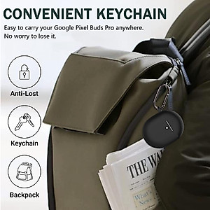 INGIDO Compatible for Google Pixel Buds Pro Case Cover with Keychain/Hand Strap, [Front LED Visible] Thickened Silicone Protective Cover Case for Google Pixel Pro Case 2022(Black)