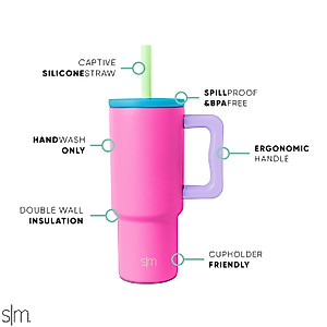 Simple Modern Kids 24 oz Tumbler with Handle and Silicone Straw Lid | Spill Proof and Leak Resistant | Reusable Stainless Steel Bottle | Gift for Kids Boys Girls | Trek Collection | 80s Mix