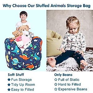 Lukeight Stuffed Animal Storage Bean Bag Chair Cover for Kids, Dinosaur Zipper Beanbag Chair Cover for Organizing Toddler & Kids' Rooms Plush Toys (Dinosaur, Large)