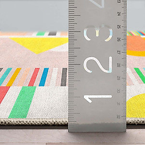 Well Woven Geometric Modern Flat-Weave Washable 7'10" x 9'10" Area Rug - Multi Color Bright Geometric Abstract - for Living Room, Dining Room and Bedroom