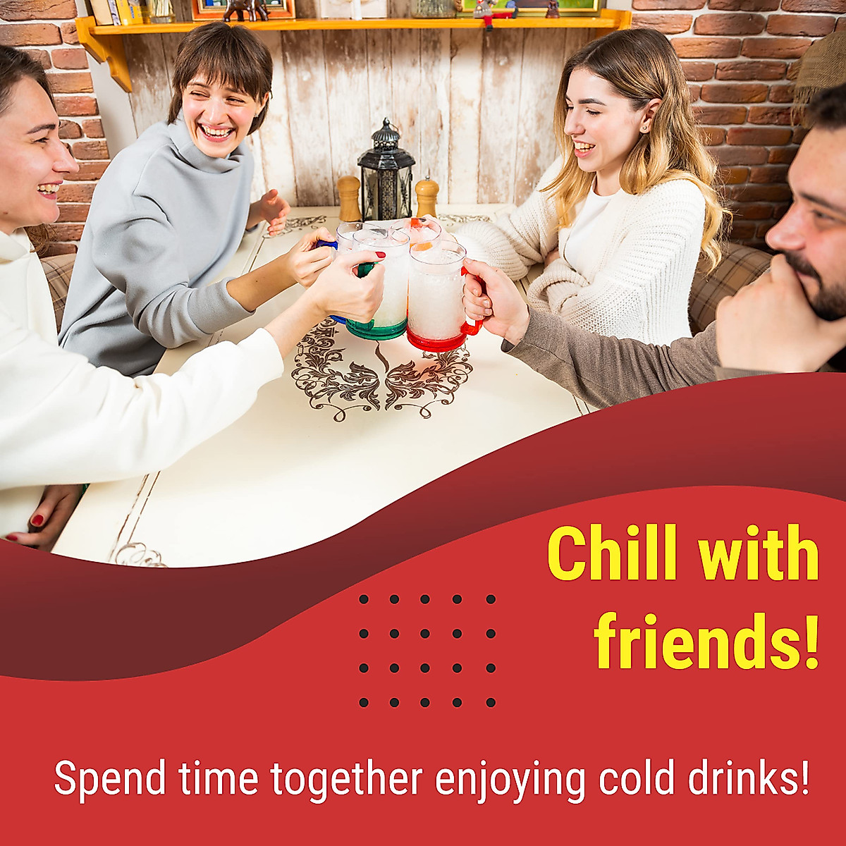 Beer Mugs with Gel Freezer 16 oz, Double Walled Beer Mugs with Handles, Color Handles Set Of 4