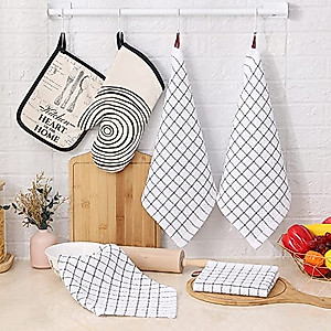 Fintale 100% Cotton Dish Cloths - Soft, Super Absorbent and Lint Free Dish Towels for Kitchen - Perfect for Drying and Washing Dishes - 6 Pack (Lattice Designed, Black) - 12 x 12 Inches