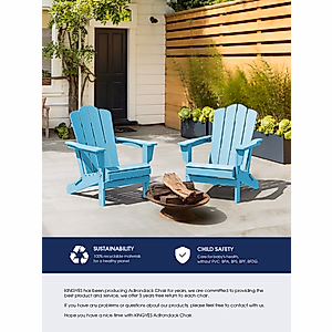 KINGYES Folding Adirondack Chair, HDPE All-Weather Folding Adirondack Chair, Light Blue