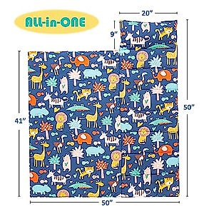 Rossison Nap Mat with Pillow and Blanket 100% Cotton with Microfiber Fill, Padded Sleeping Mat, for Daycare Preschool Toddler Prek Boys Girls Kids (Animal Park,Standard-50 x20)