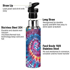 Bright Colorful Tie Leak Free Insulated Bottles with Handle 32 oz Vaccuum Bottle with Straw Lid Thermal Bottle for Hiking Biking BAP-Free