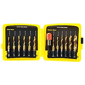 AUTOTOOLHOME Titanium Combination Drill Tap Bit Set 13PCS SAE and Metric Tap Bits Kit for Screw Thread Drilling Tapping Deburring Countersinking