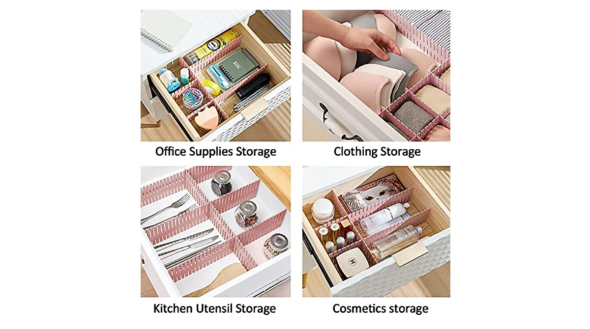 Adjustable Pink Drawer Organizer - 8PC Grid Dividers