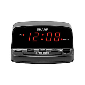 SHARP Digital Alarm Clock with Keyboard Style Controls, Battery Back-up, Easy to Use with Simple Operation, Black Case with Red LED Display