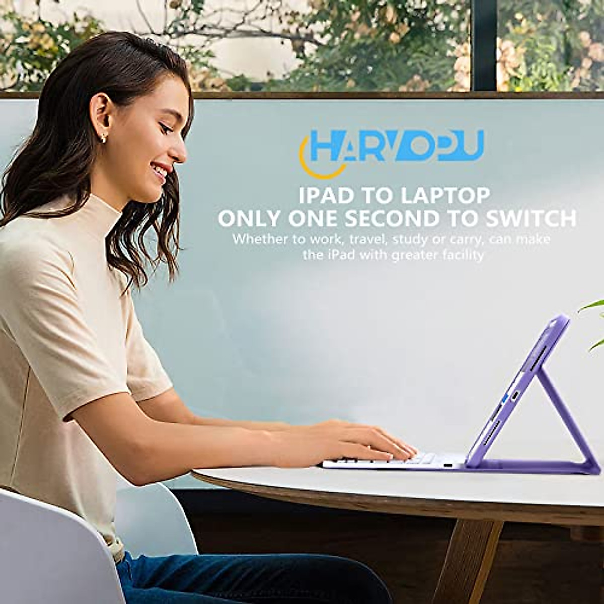 Harvopu for iPad Air 5th Generation Case with Keyboard - 7 Color Backlight Detachable Keyboard Tablet Cover with Pencil Holder for iPad Air 5th Gen 2022/iPad Air 4th Gen 2020 10.9, Purple