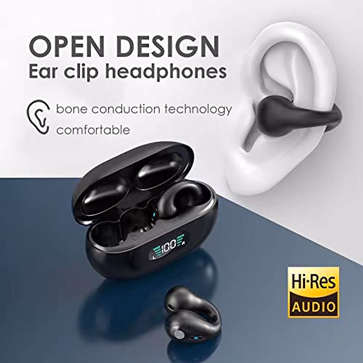 Open Ear Clip Headphones Earclip Wireless Bluetooth Air Bone Conduction Earbuds Air Conducting Earphones Gym Sport Running Workout Ear Buds Comfortable Lightweight for Small Ear Canals Nude