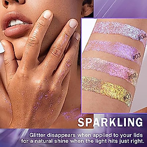 Body Glitter Gel,Holographic Face Glitter Gel for Body,Hair, Nail,Eyeshadow Glitter Makeup,Long Lasting Liquid Sequins Glitter for Festival Rave Party Accessories - 02 Sparkling Pink