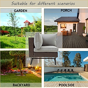 LOKATSE HOME Rattan Corner Sofa X Shape Leg Outdoor Furniture Right-arm Chair with Cushions for Garden, Pool, Backyard, Brown