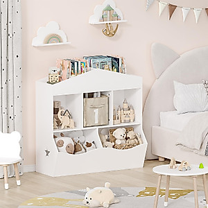 GAOMON Kids Toy Storage Organizer Wooden Kids Bookshelf Open Storage Cubby Children Small Bookcase Multifunctional Book Cabinet for Nursery,Playroom,Bedroom,Living Room,White