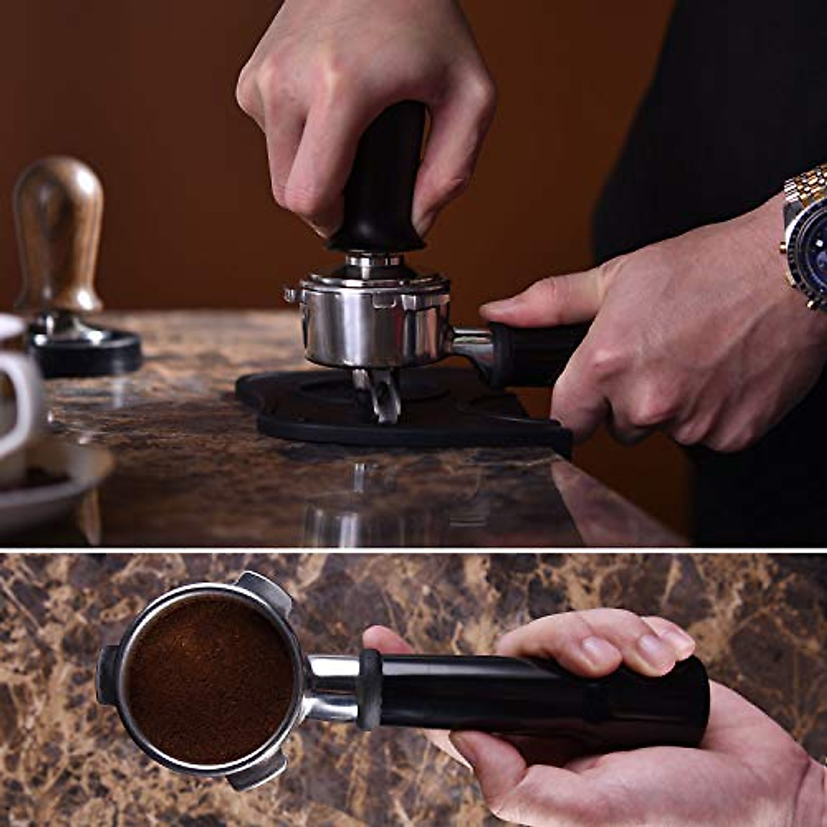 53mm Calibrated Espresso Tamper, MATOW Calibrated Coffee Tamper with Spring Loaded Anodized Aluminum Handle Stainless Steel Flat Base, Professional Espresso Hand Tamper(Aluminum Handle, 53mm Tamper)