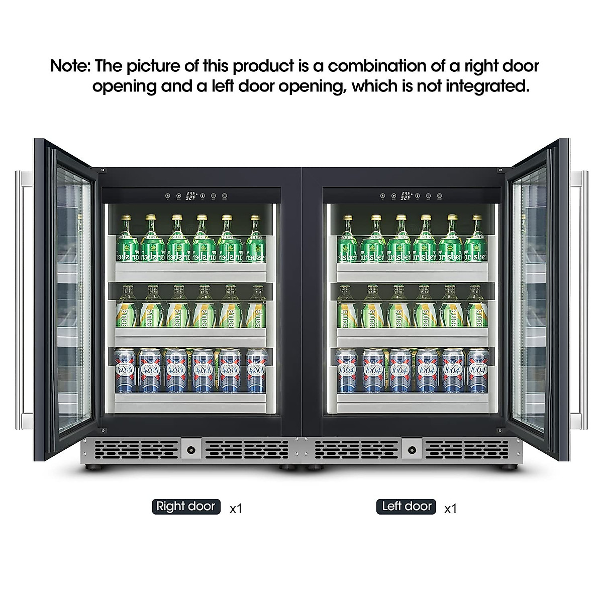 Vesgolden Undercounter Beverage Refrigerator Built-In/Freestanding 24-Inch 2-in-1 (Two) Residential Glass Door Refrigerator, Kitchen Inverter Compressor Chiller, Holds Beer, Soda, Coke