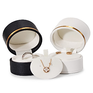Oirlv Leather Ring Box Engagement Proposal Wedding Ring Gift Box Multifunctional Jewelry Case for Earring Necklace(White)