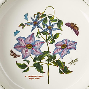 Portmeirion Botanic Garden Round Baking Dish with Handles | 10 Inch Baking Dish with Clematis Motif | Made from Porcelain | Dishwasher and Microwave Safe