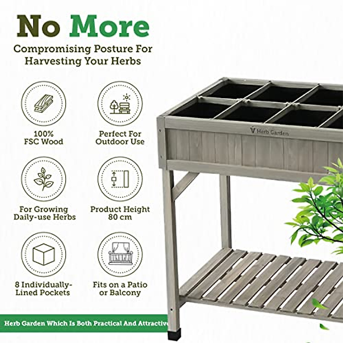 VegTrug 8 Pocket Herb Garden Grey Wash