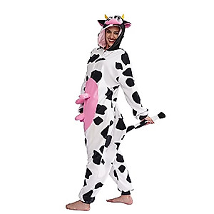 Adult Cow One-Piece Pajamas Animal Cosplay Halloween Costume for Men Women