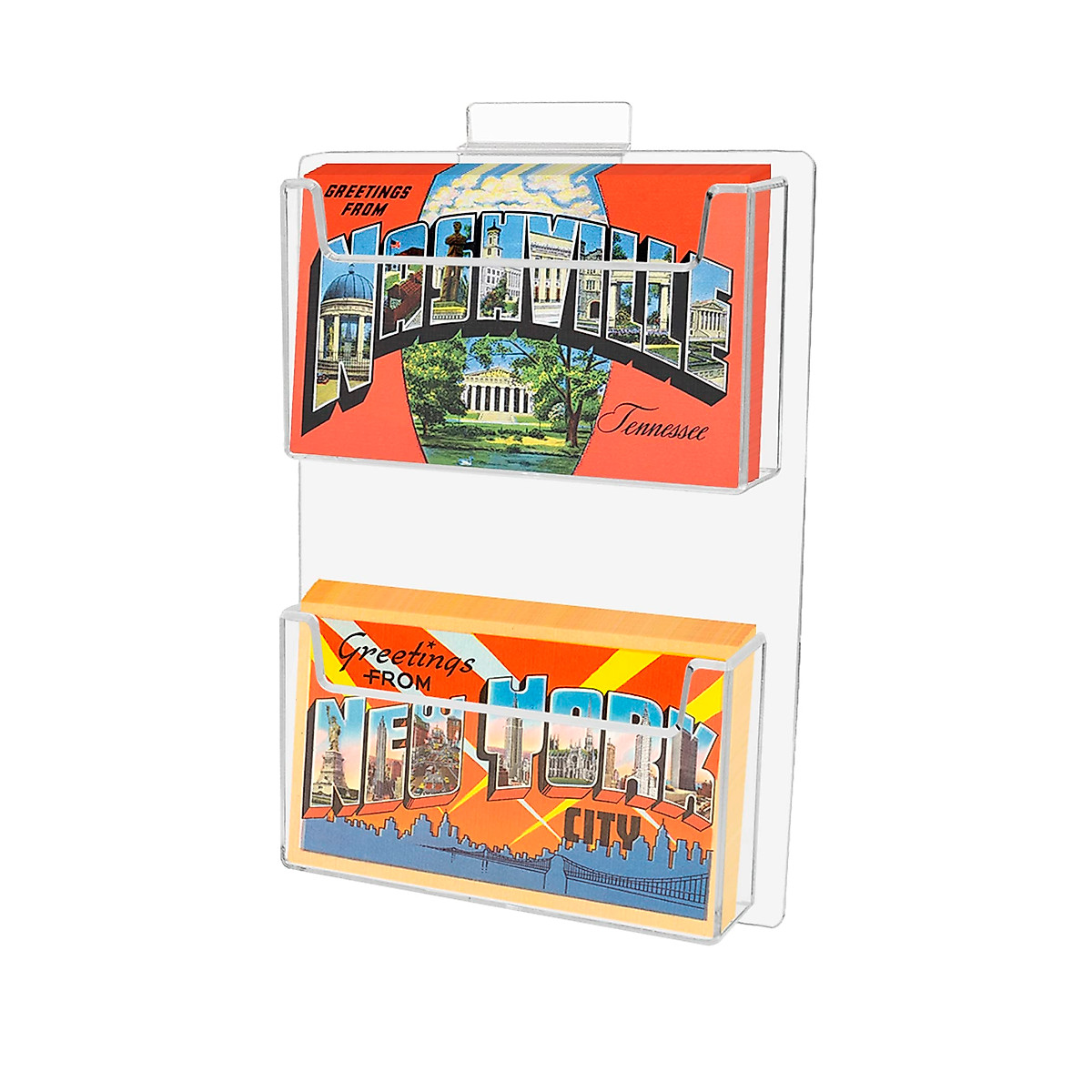 Marketing Holders Slatwall Postcard Organizer Double Pocket Clear Acrylic Display for 6" Timeclock Index Card Pamphlets Greeting Cards Organizing Space Saving Rack