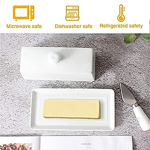 Butter Dish With Lid, WERTIOO Porcelain Butter Keeper With Handle Cover French Butter Dish Ceramic Butter Holder Container for Countertop, White