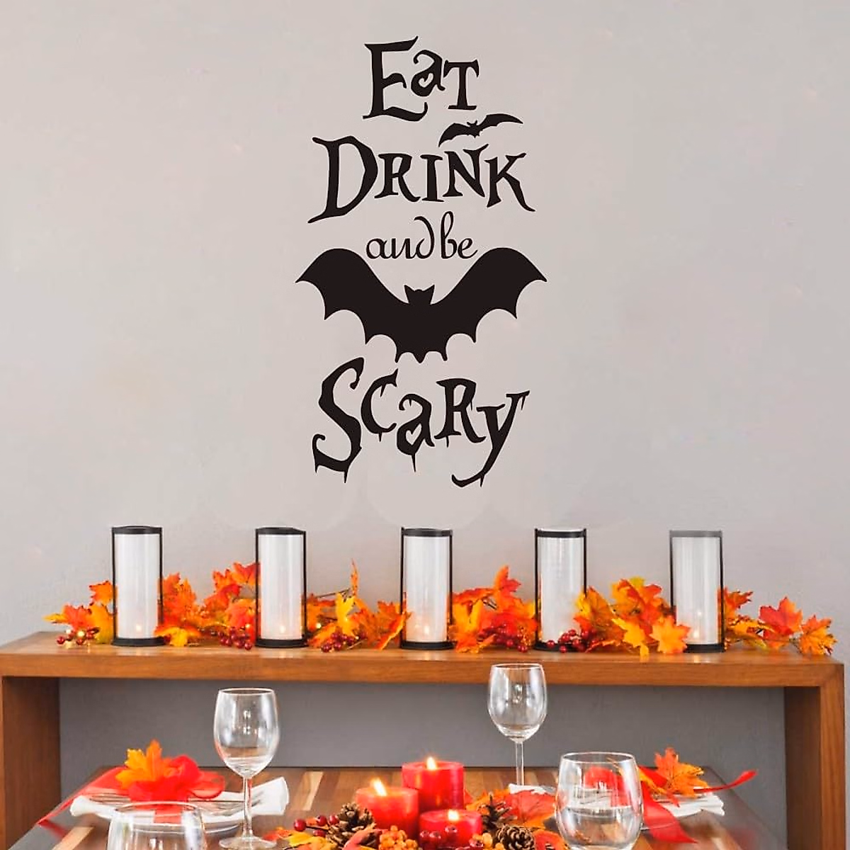 Halloween Horror Wall Stickers Decal Eat Drink and Be Scary Flying Bat Decal Walll Decor for Kids Windows Decor 29×16 in
