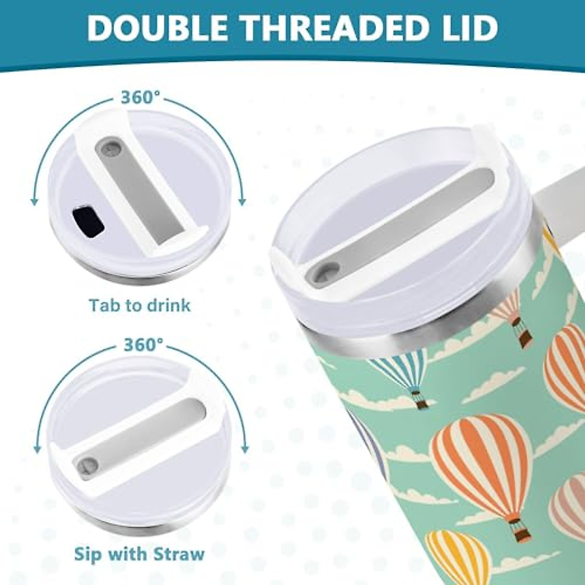 CIJEMAPW Retro Travel Insulated Tumblers Balloons 30 oz Water Bottles Travel Mug with Handle and Straw Lid Leakproof School Work Outdoor for Women & Men