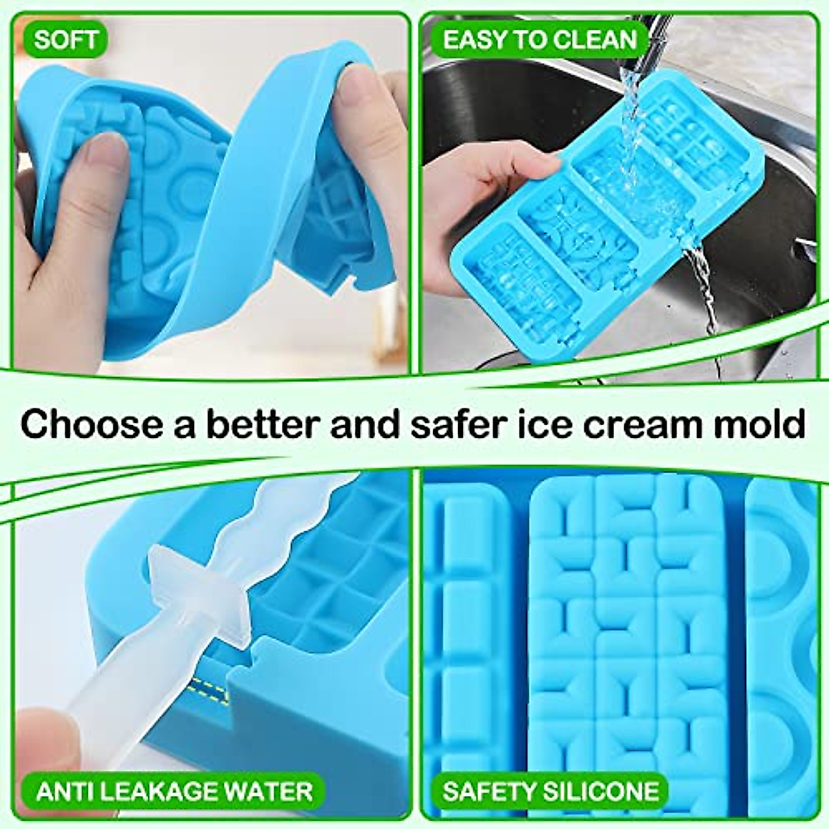2Pcs 4-cavity Ice Popsicle Molds, 1pcs Love Shape and 1pcs Braided shape, Silicone Tray Each With Lids and 4 Slots and 4 Plastic Sticks - Ideal for Homemade Ice Cream, Cheese, Chocolate, etc