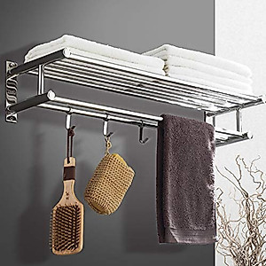 OMOONS Stainless Steel Plated Wall Mounted Bathroom Towel Double Shelf Storage Rail Holder Rack