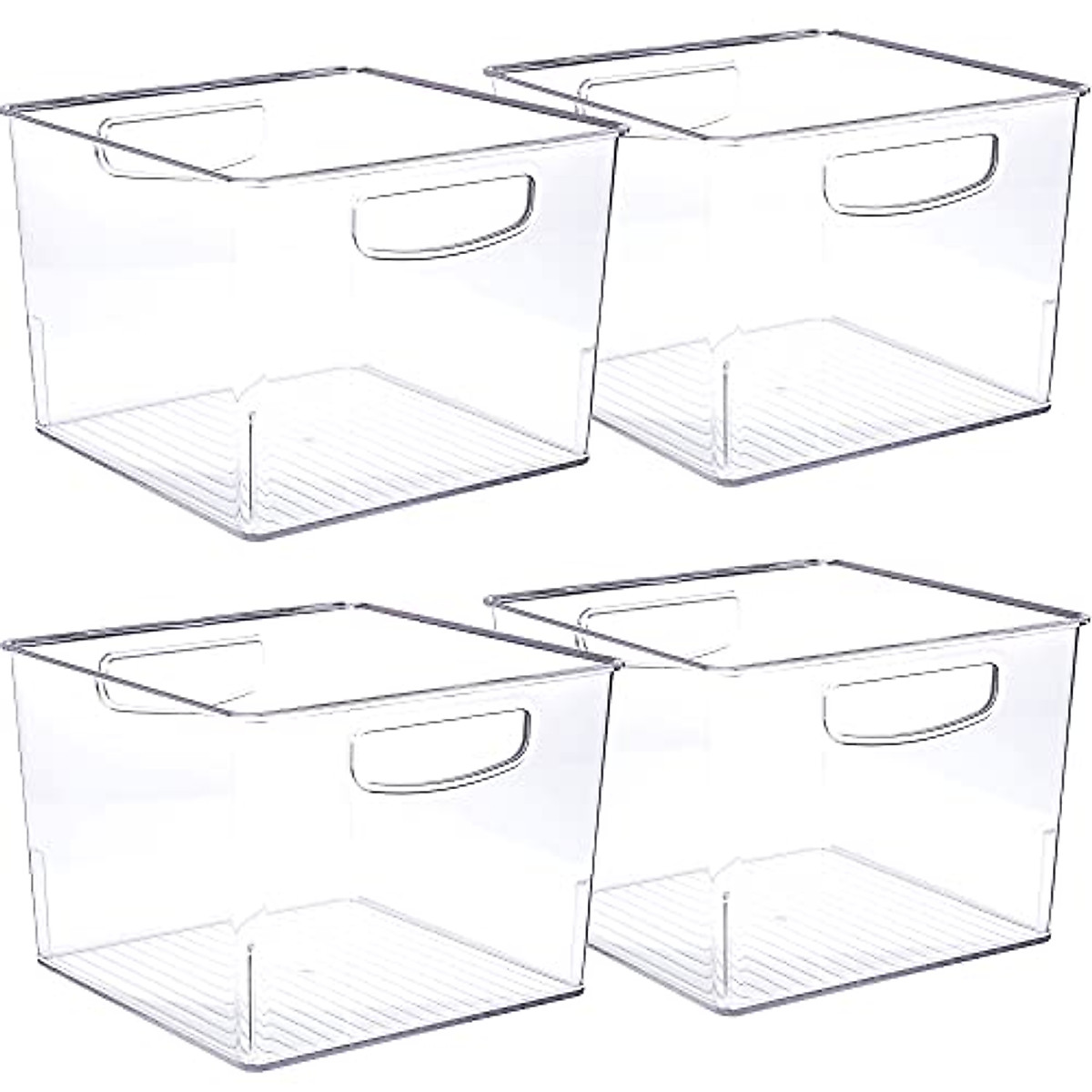 Set Of 4 Clear Organizing Bins, Clear Pantry Storage Organizer Bins Container Refrigerator Organizer, Plastic Storage Bins Cube Bins for Cabinet, Cloest, Cupboard, Home Organization