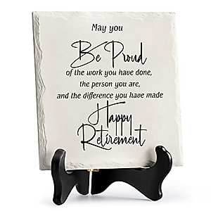 LukieJac Retirement Gifts for Women Men Retirement Party Decoration Best Ceramic Retirement Plaque 6"*6" Happy Retirement Table Decorations Sign for Teacher Nurses Coworker