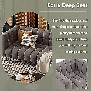Melpomene Upholstered 89" Velvet Button Tufted 3 Seater Sofa with Solid Wood Legs,Luxury Chesterfield Sofa with Square Arms, for Livingroom, Office, Apartment(Grey)