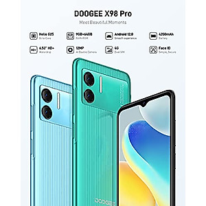 DOOGEE Android Phone 2023, X98 PRO 9GB+64GB Android 12 Cell Phones, Helio G25 Octa Core, Dual 4G Phones Unlocked, 6.5" FHD+ Display Smartphone, 4200mAh, Face ID, T-Mobile, US Version