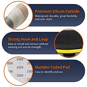 Pomsare 45PCS 5 Inch Wet Dry Sanding Discs Kit with Hook and Loop Backing Pad 5/8-11 and Foam, Angle Grinder Drill Sanding Attachment, Sander for Drill 400 to 5000 Grits Sandpaper for Wood Metal Car