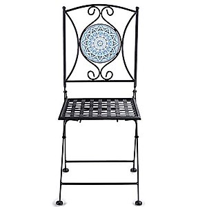 The Lakeside Collection Metal Folding Patio Chair with Decorative Tile Mosaic - Black