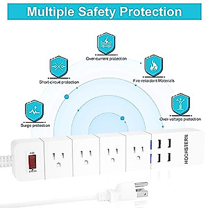 USB Power Strip, 4 USB Ports & 4 Outlets, Fast Charging, White 5.5 ft Cord, 1875W/15A Protector for Desktop, Home, Office & Nightstand Charging Station - Duvik